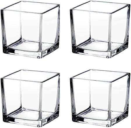 Amazon.com: HWASHIN Set of 6 Square Glass Vases 4 x 4 Inch, Clear Cube ...