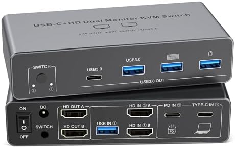 Amazon.com: USB C HDMI KVM Switch 2 Monitors 2 Computers,4K@60HZ Dual ...