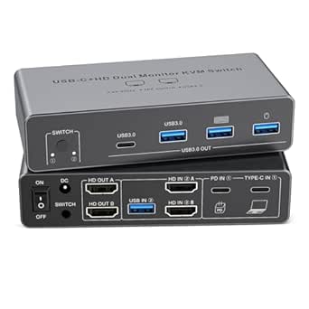 Amazon.com: USB C HDMI KVM Switch 2 Monitors 2 Computers,4K@60HZ Dual ...