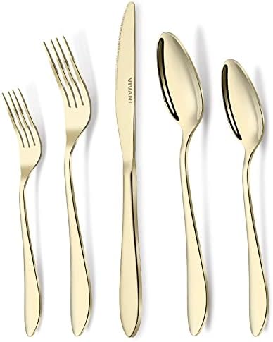 Amazon.com | VANVRO Matte Champagne Gold Silverware Set, 60-Piece ...