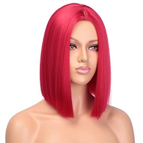 ENTRANCED STYLES Red Wig Synthetic Straight Hair Middle Part - Want It All
