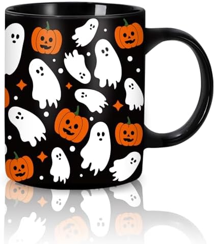 Amazon.com: Whaline Halloween Mug 12oz Cute Ghost Coffee Mug Black White Ghost Ceramic Drinking ...