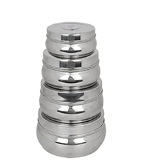 Buy RBGIIT tainless Steel Belly Shape Puri Dabba Storage Containers - MEDIUM Set of 4Pcs (250ml ...