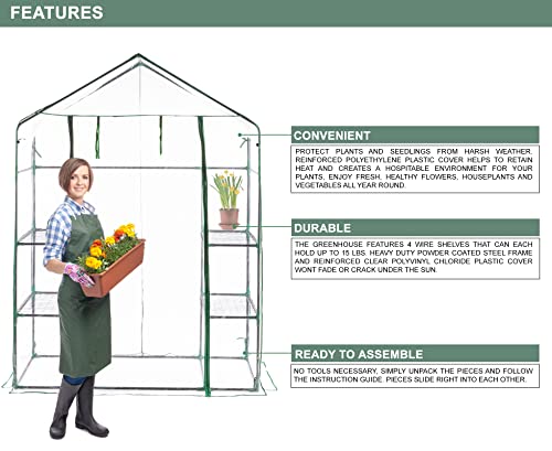 Homewell Walk-in Greenhouse Kit 3 Tiers 4 Shelves for Indoor or Outdoor ...