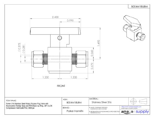 Parker 316 Stainless Steel Rotary Process Plug Valve with Fluorocarbon ...