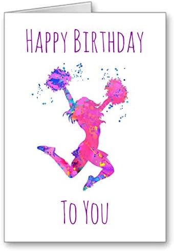GFC Cheerleader Cheerleading Birthday Card Watercolour effect Cheer ...