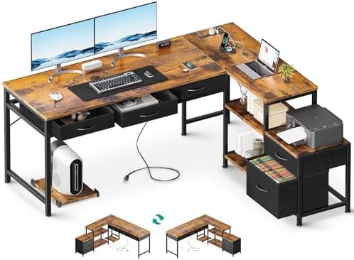 Amazon.com: KKL 70 inch L Shaped Computer Desk with Drawers & Power ...