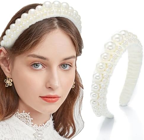 Amazon.com : Kisshine Pearl Headbands Blue Headband White Pearls ...