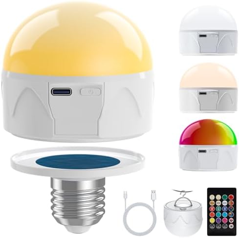 Hoquare USB Rechargeable E27 Light Bulb, 2pcs Remote Control LED Light ...