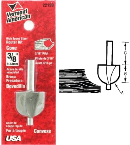 Vermont American 23140 3/8-Inch Radius Carbide Tipped Cove Router Bit ...