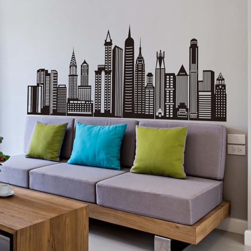 Amazon.com: Amimagen Colorful City Skyline Wall Stickers - City ...