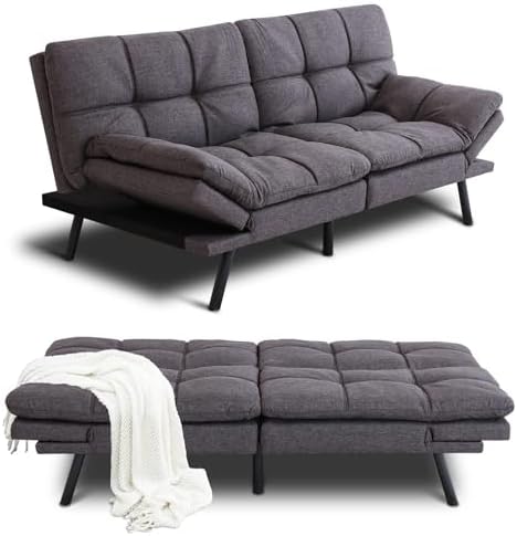 Amazon.com: MUUEGM Futon Sofa Bed Fabric Grey Futon Convertible Couch ...