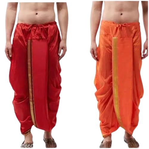 SONBAI Men Fancy Dhoti Maharaj Silk Readymade Stitched Combo 2 pcs (RED ...