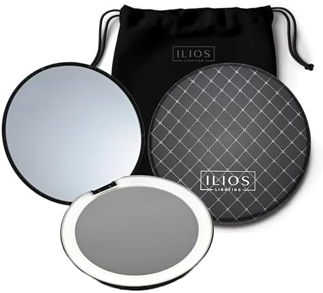 Amazon.com: Ilios Lighting LED Compact MIrror with light and 1x and 10x magnifying mirror in 5 ...