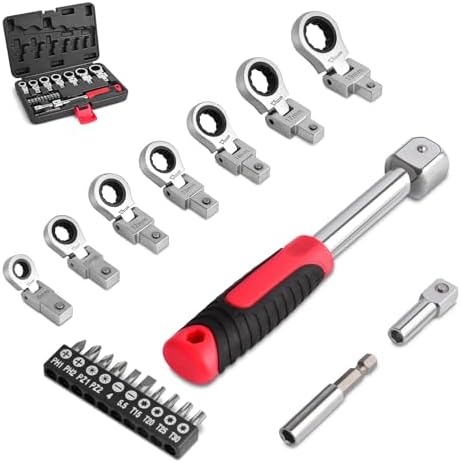wanlvkang Flex Head Ratcheting Wrench Set, 8-19mm Flex Head Ratchet ...