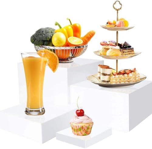 YumSur 4PCS Buffet Risers, White Acrylic Food Riser Cupcake Stand ...