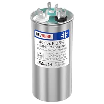 Amazon.com: BEEYUIHF 40+5uF ±5% 40/5 MFD 370/440/450V AC 50/60Hz CBB65 Capacitor Dual Run Start ...