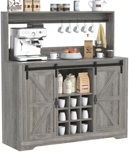Amazon.com: Farmhouse Coffee Bar Cabinet, 47" Grey Coffee Bar with ...