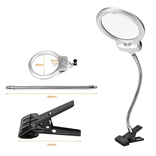 Rightwell Lupenleuchte Tisch Lupe Lampe mit 2 LED Lichters-2X,6X ...