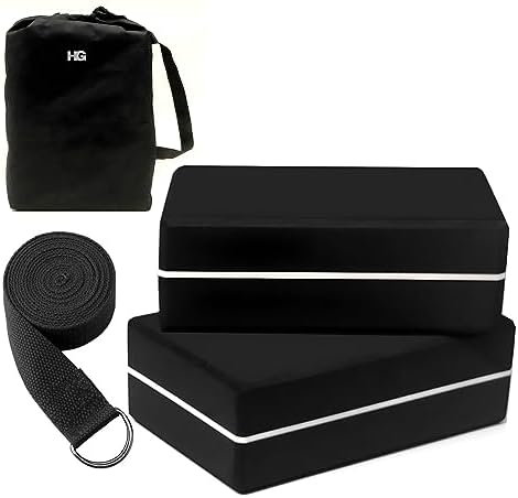 HOMEGALLEY Yoga Blocks Pack of 2 with Belt for Exercise High Density ...
