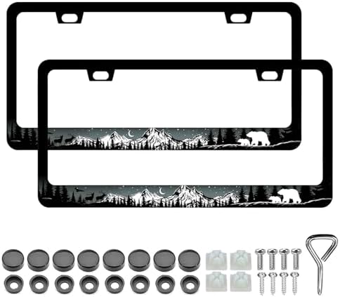 Amazon.com: Bear Moose License Plate Frame - Forest Wildlife Car Tag ...