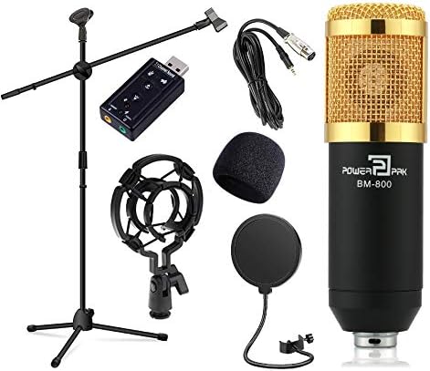 Powerpak BM-800 Black Condenser Microphone with Microphone Stand Pop ...