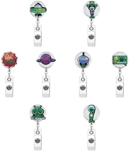 Amazon.com : 6 PCS Alien Badge Reels Cute Retractable UFO Badge Reel ...