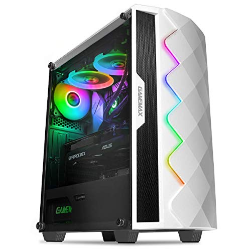 GameMax White Diamond ARGB Mid-Tower PC Gaming Case, ATX, 3 Pin Aura ...