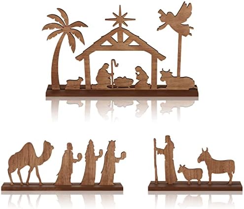 Amazon.com: Gerrii Nativity Wooden Scene Set Indoor Wooden Hand Painted ...
