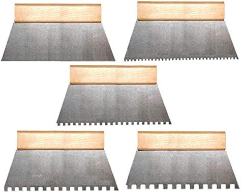 5 x Adhesive Spreader Comb 250mm, Plain & Notched 4,6,8,10mm Wooden ...