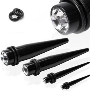 Starter Ear Taper Set/Expander Kit – Black Crystal Acrylic – Pack of 6 ...