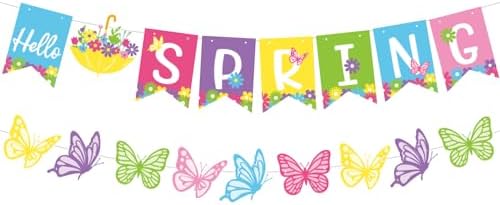 Amazon.com: BZBAIS Hello Spring Banner Colorful Spring Break Paper ...