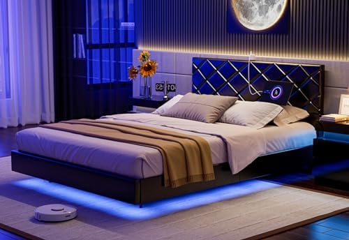 Amazon.com: AOVSA Full Size Floating Bed Frame with LED Lights, Modern ...