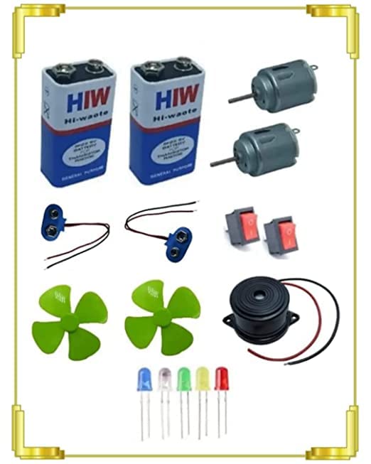 SP Motor, Fan Blades, 9v Battery, Battery Connector, Rocker Switch, led ...