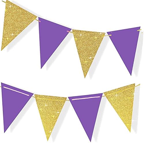 Amazon.com: 20 Feet Double Sided Purple and Gold Glitter Pennant Banner ...