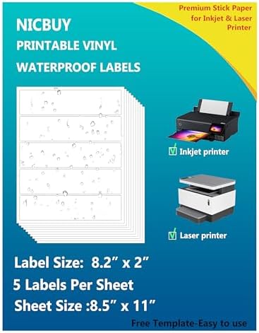 Amazon.com : 8.2x2 inch Water Bottle Labels Printable Glossy White ...