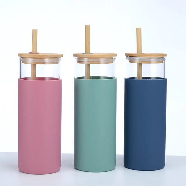 Buy Qrzysztof Glass Sipper with Silicon Straw & Bamboo lid | Coffee Mug ...
