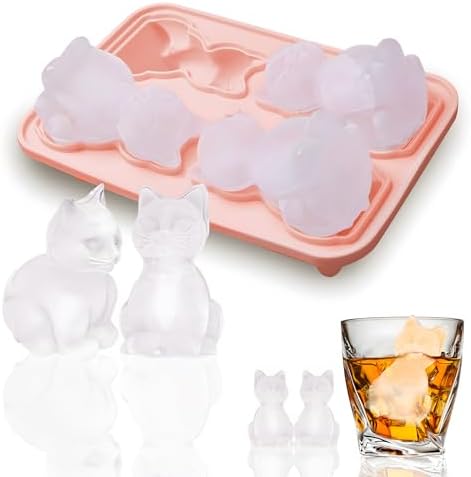 3D Cat Ice Cube Mold Silicone Large Ice Cube Tray with Lid for Cocktail ...