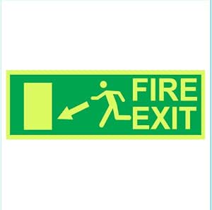 Fire exit left down way arrow Glow sign emergency fire safety radium ...