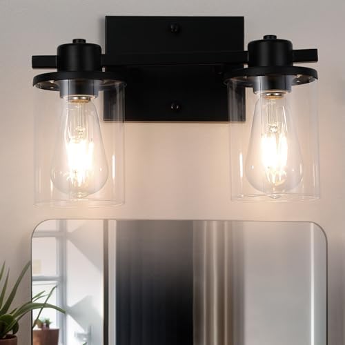 2 Light Bathroom Vanity Light,Matte Black Bathroom Light Fixture Over ...