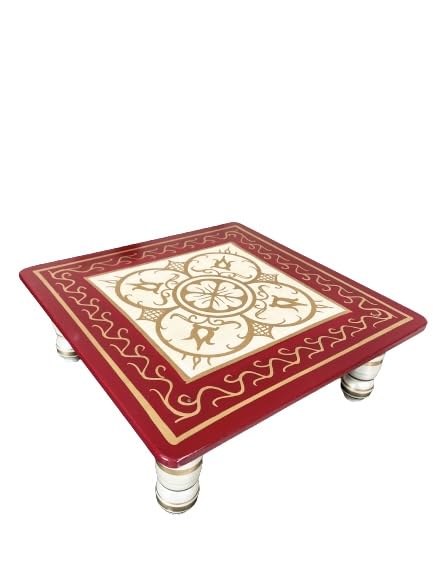 Red & White Wooden Bajot for Pooja - Sankheda Style Chowki for Diwali ...