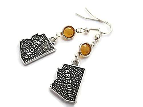 Amazon.com: Arizona Birthstone Earrings, Personalized US State Map ...