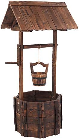 Amazon.com : Giantex Rustic Wooden Wishing Well Planter with Hanging ...