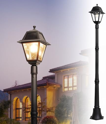 MAGGIFT 67 Inch Solar Lamp Post Lights, 100 Lumen Solar Powered Vintage ...