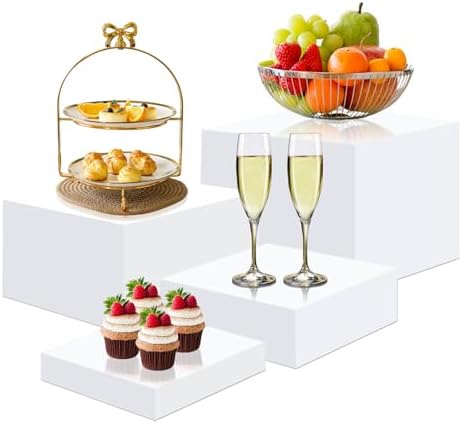 YumSur 4PCS Buffet Risers, White Acrylic Food Riser Cupcake Stand ...