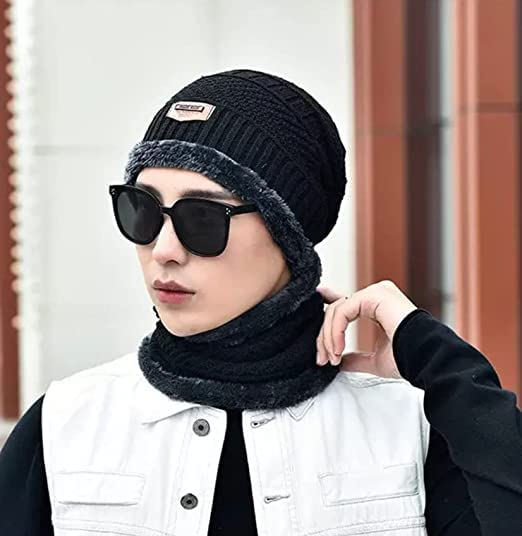 Buy FY LANE 0066 Beanie/Skull Cap & Neck Warmer (Muffler) Aviator Black ...