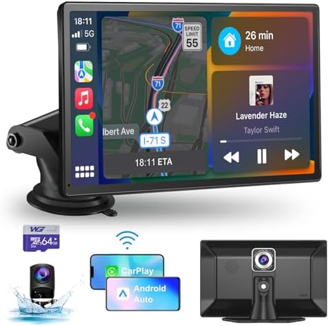 Amazon.com: LAMTTO 9 Inch Wireless Car Stereo with Apple Carplay and Android Auto,Portable Touch ...