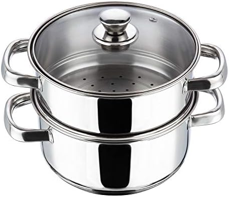 Vinod Stainless Steel 2-Tier Steamer (20cm) | Toughened Glass Lid with ...