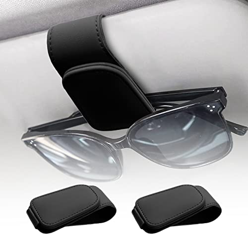 JESTOP 2Pcs Car Sunglasses Holder, Magnetic Genuine Leather Sunglasses ...