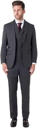 Amazon.com: Calix Mens Classic 3 Piece Suit Wool Blend Herringbone ...